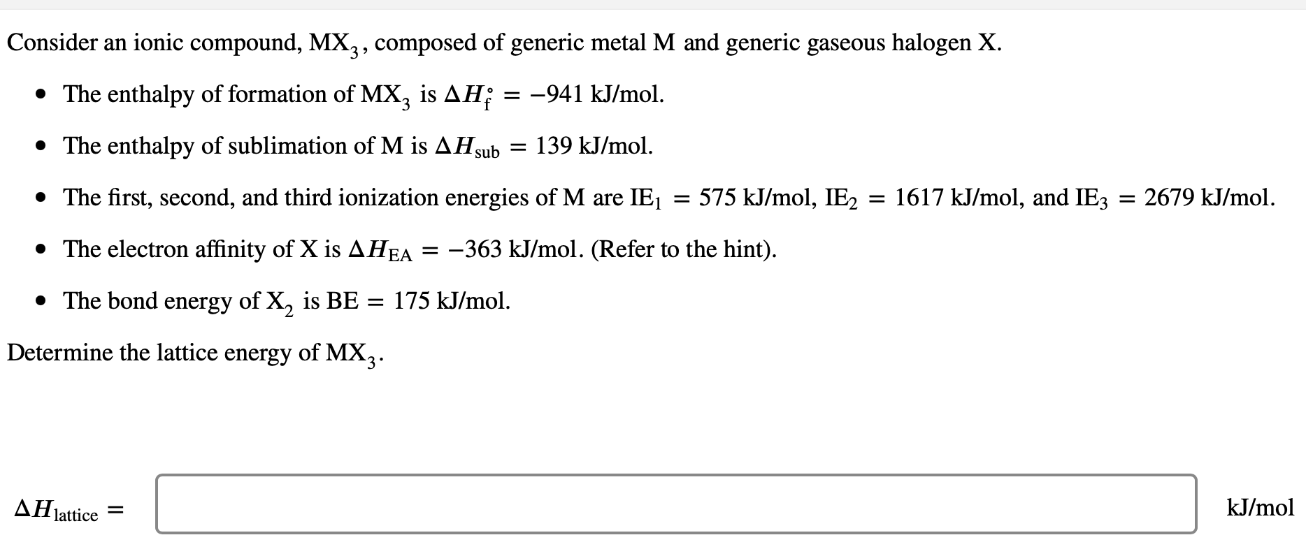 Solved Consider an ionic compound, MX3, composed of generic | Chegg.com
