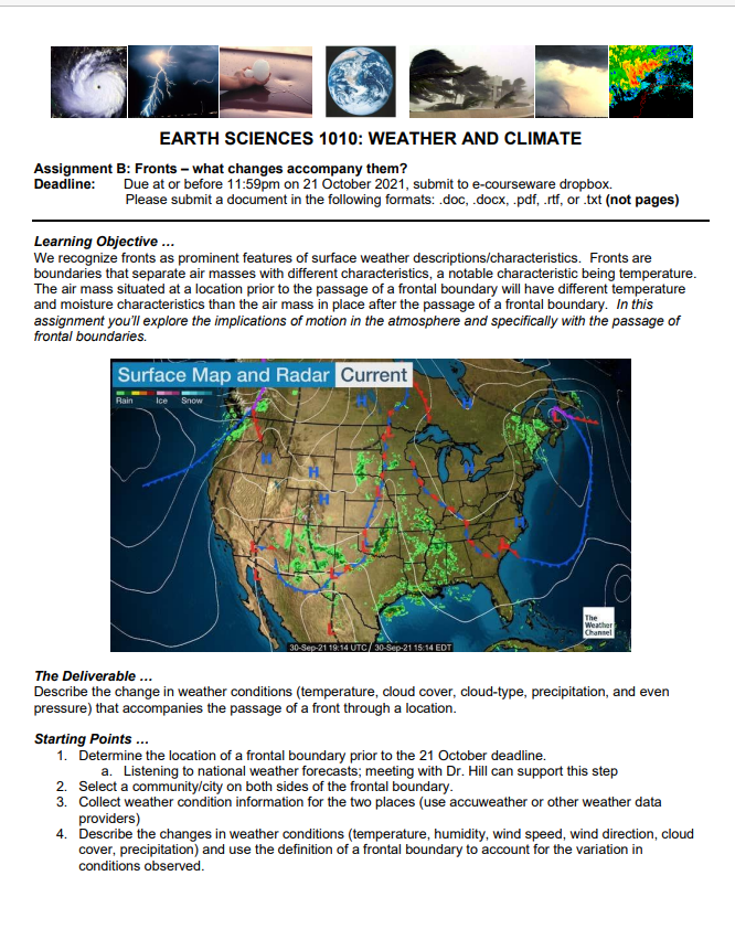 EARTH SCIENCES 1010: WEATHER AND CLIMATE Assignment | Chegg.com