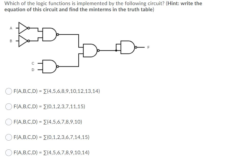 Solved Which of the logic functions is implemented by the | Chegg.com
