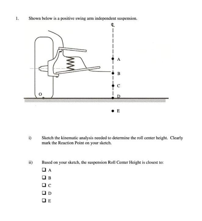 Solved 1. Shown below is a positive swing arm independent | Chegg.com