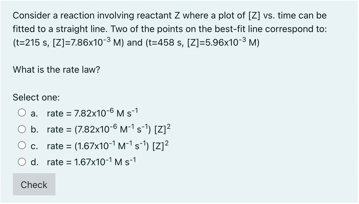 Solved Consider a reaction involving reactant Z where a plot | Chegg.com