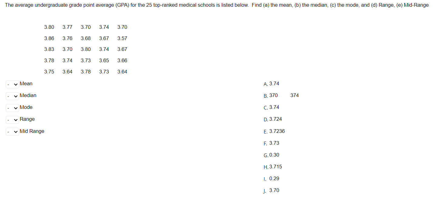 Solved Median Mode Range Mid Range | Chegg.com