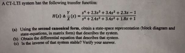 Solved A CT-LTI system has the following transfer function: | Chegg.com