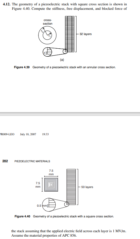 Solved 4.12. The geometry of a piezoelectric stack with | Chegg.com