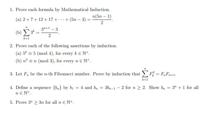 Solved 1. Prove each formula by Mathematical Induction. (a) | Chegg.com