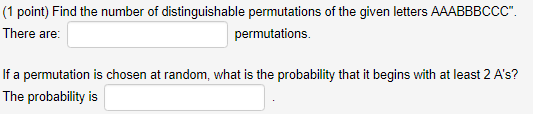 Solved (1 point) Find the number of distinguishable | Chegg.com