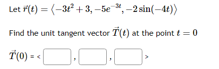 Solved Let r(t)= −3t2+3,−5e−3t,−2sin(−4t) Find the unit | Chegg.com