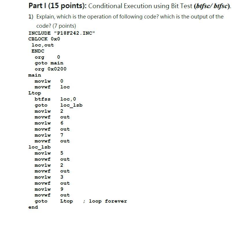 Solved Part I (15 points): Conditional Execution using Bit | Chegg.com