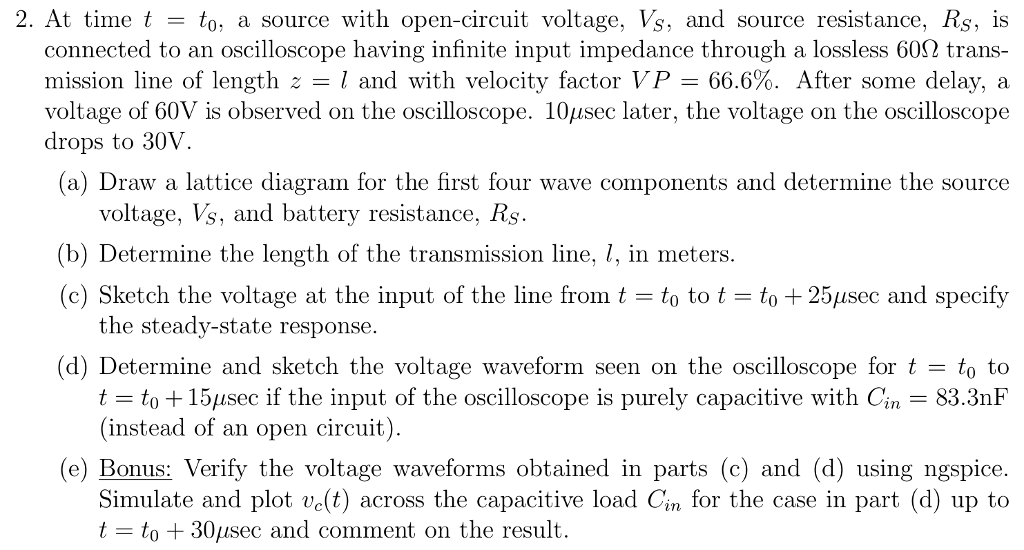 Solved 2 At Time T To A Source With Open Circuit