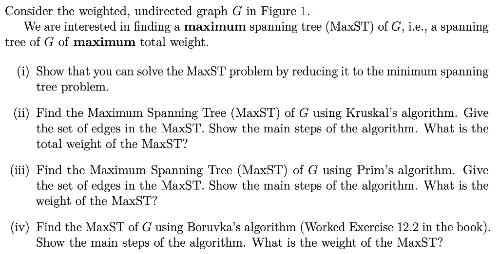 Solved Consider the weighted, undirected graph G in Figure | Chegg.com