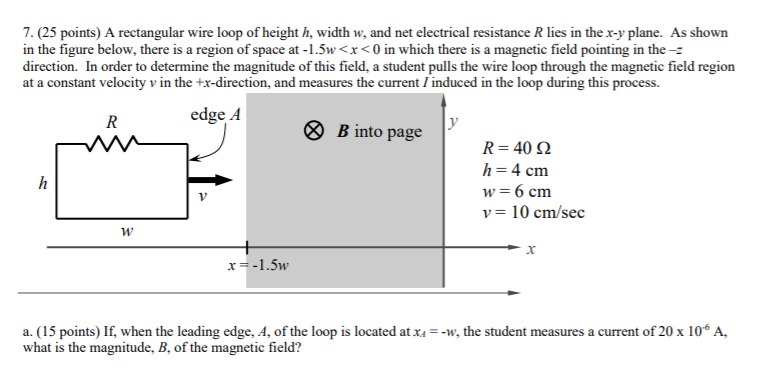 Solved 7.(25 points) A rectangular wire loop of height h, | Chegg.com