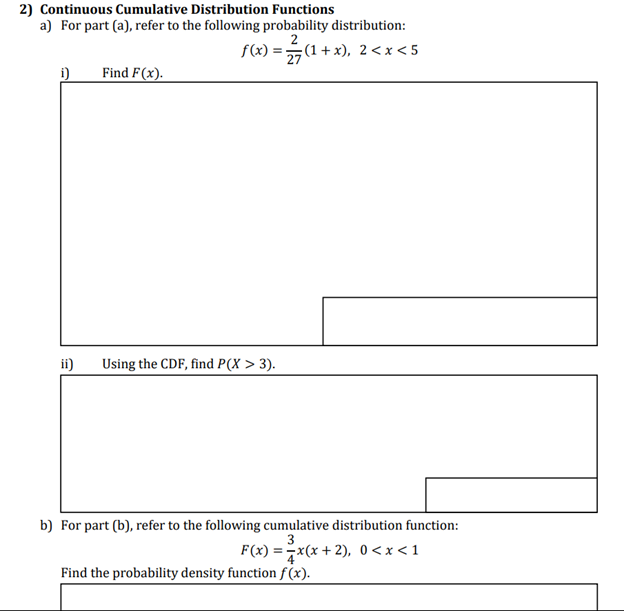 Solved 2) Continuous Cumulative Distribution Functions a) | Chegg.com