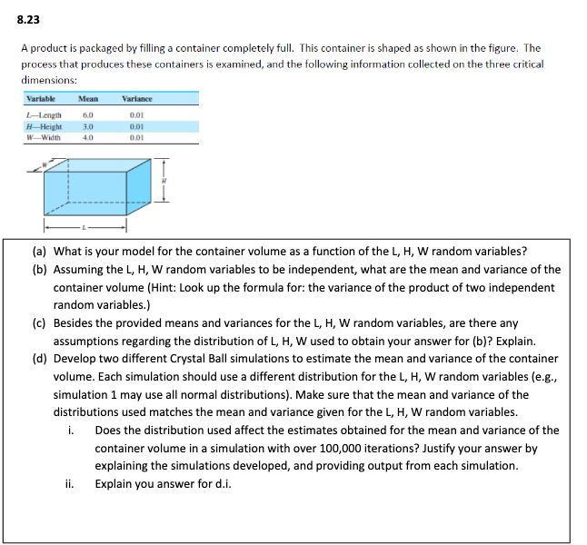 Solved 8.23 A product is packaged by filling a container | Chegg.com