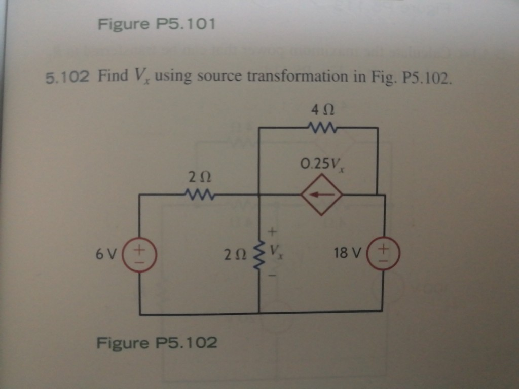Solved Figure P5.101 5.102 Find V using source | Chegg.com