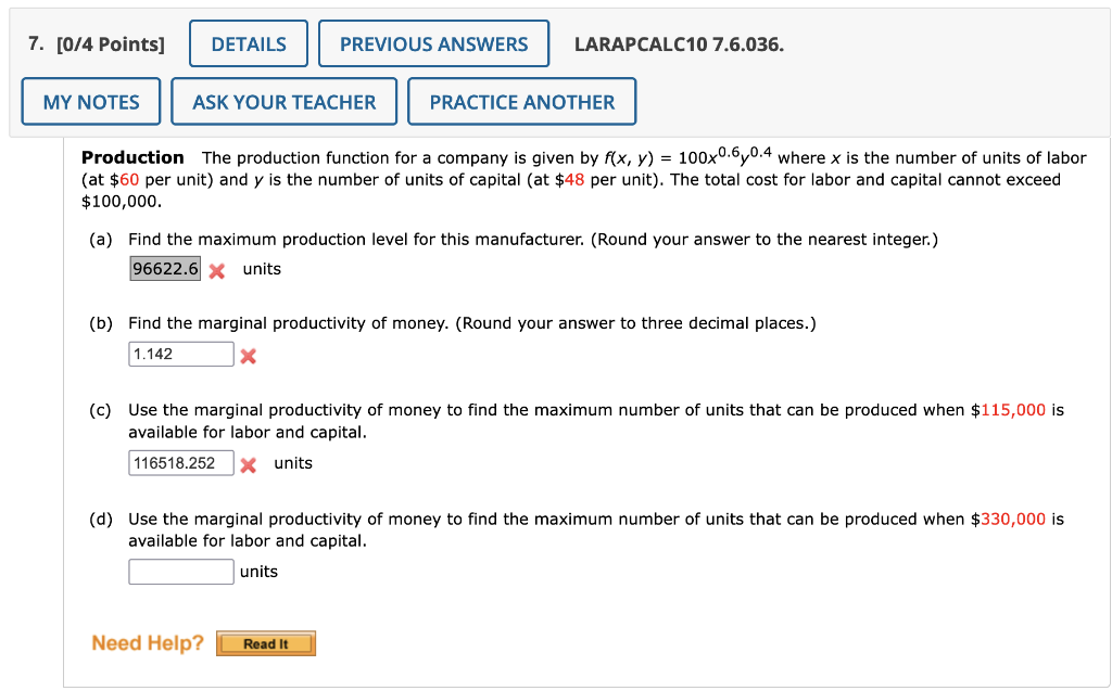 Solved Production The production function for a company is | Chegg.com