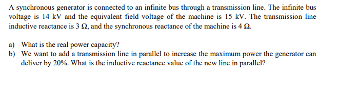Solved A synchronous generator is connected to an infinite | Chegg.com