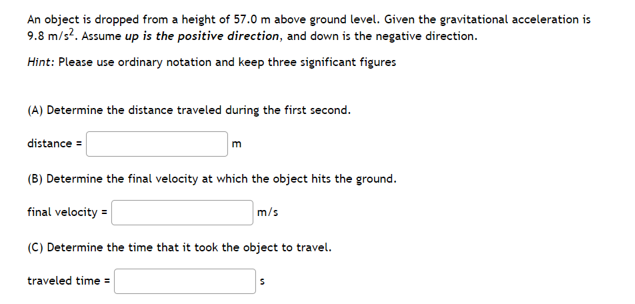 Solved An object is dropped from a height of 57.0 m above | Chegg.com