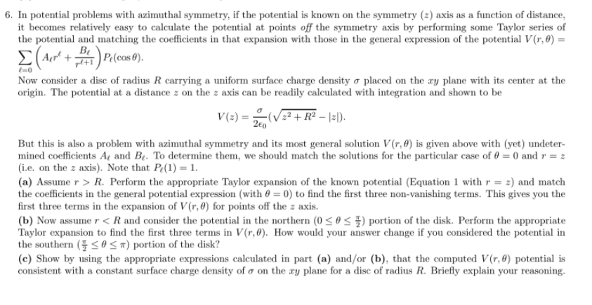 20 6. In potential problems with azimuthal symmetry, | Chegg.com