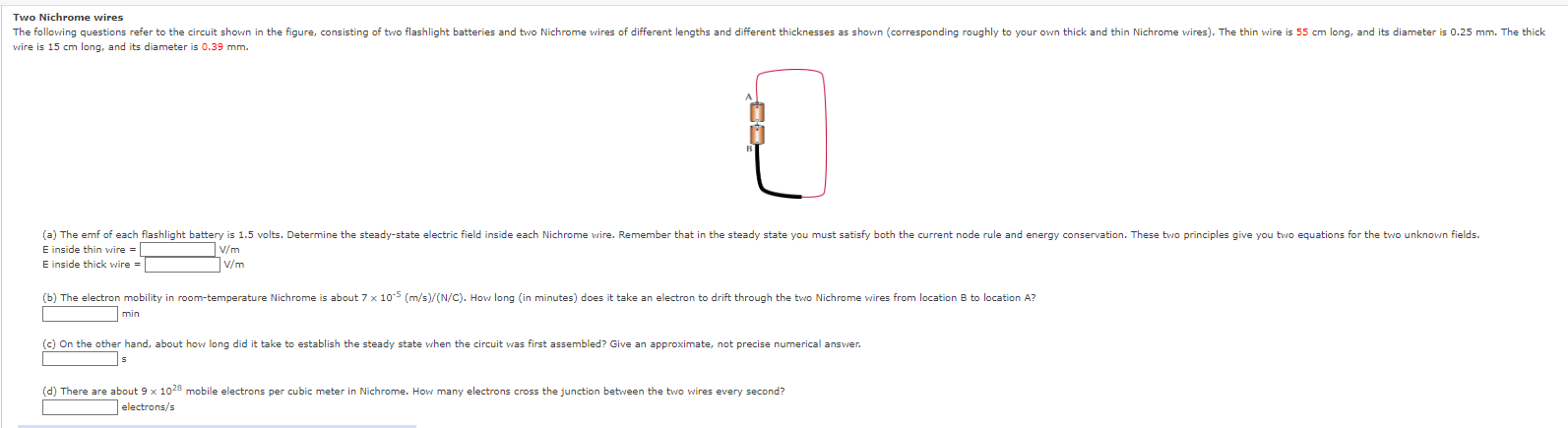 Solved E inside thin wire =1 E inside thick wire = V/m min | Chegg.com