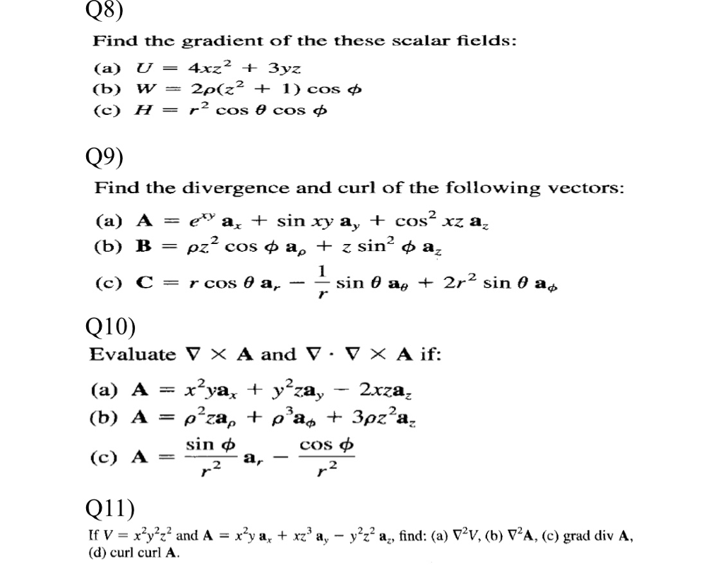 Solved Q8) Find thc gradient of the these scalar fields: (b) | Chegg.com