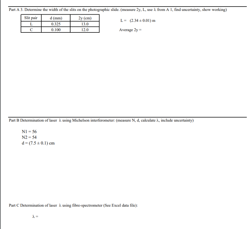 Solved Part A 3. Determine the width of the slits on the | Chegg.com