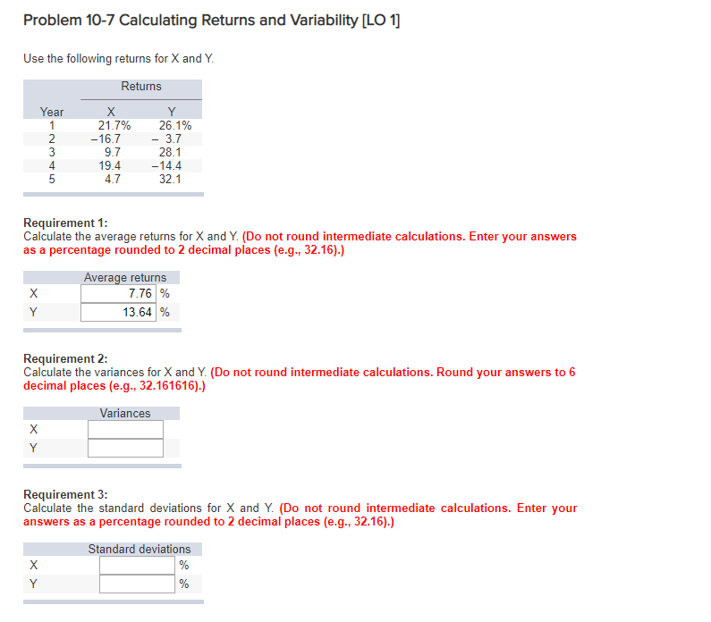 Solved Problem 10-7 Calculating Returns and Variability [LO | Chegg.com