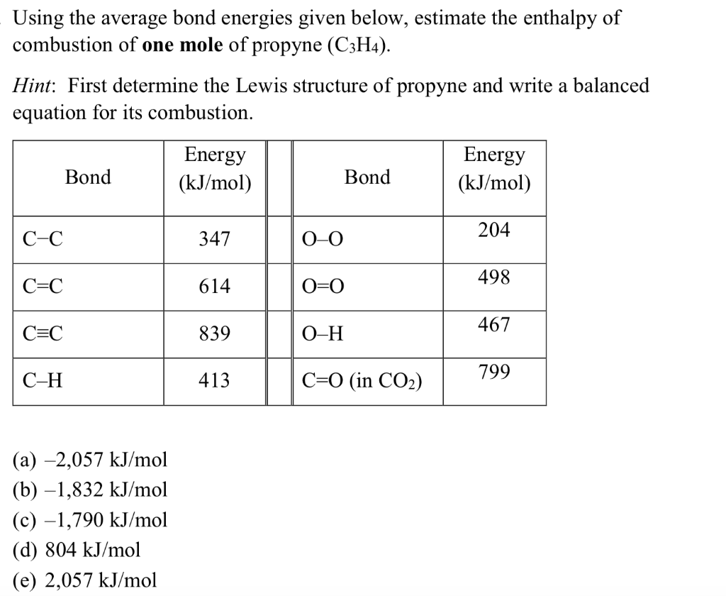Solved Using the average bond energies given below, estimate | Chegg.com