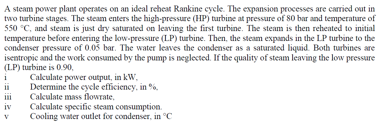 Solved A steam power plant operates on an ideal reheat | Chegg.com