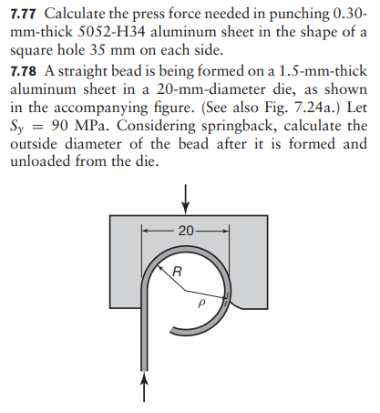 Solved 7.77 Calculate the press force needed in punching | Chegg.com