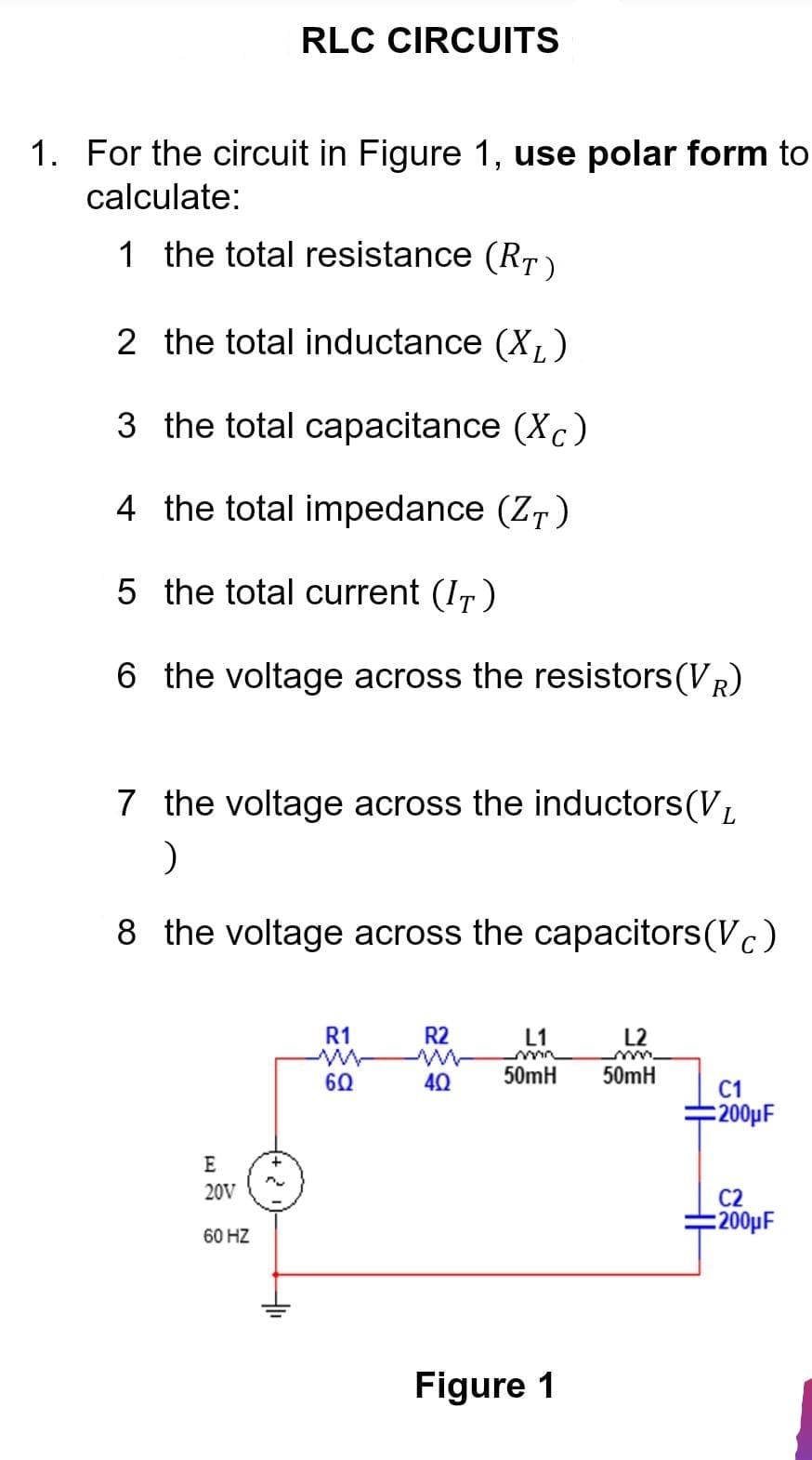 Solved RLC CIRCUITSFor the circuit in Figure 1, ﻿use polar | Chegg.com