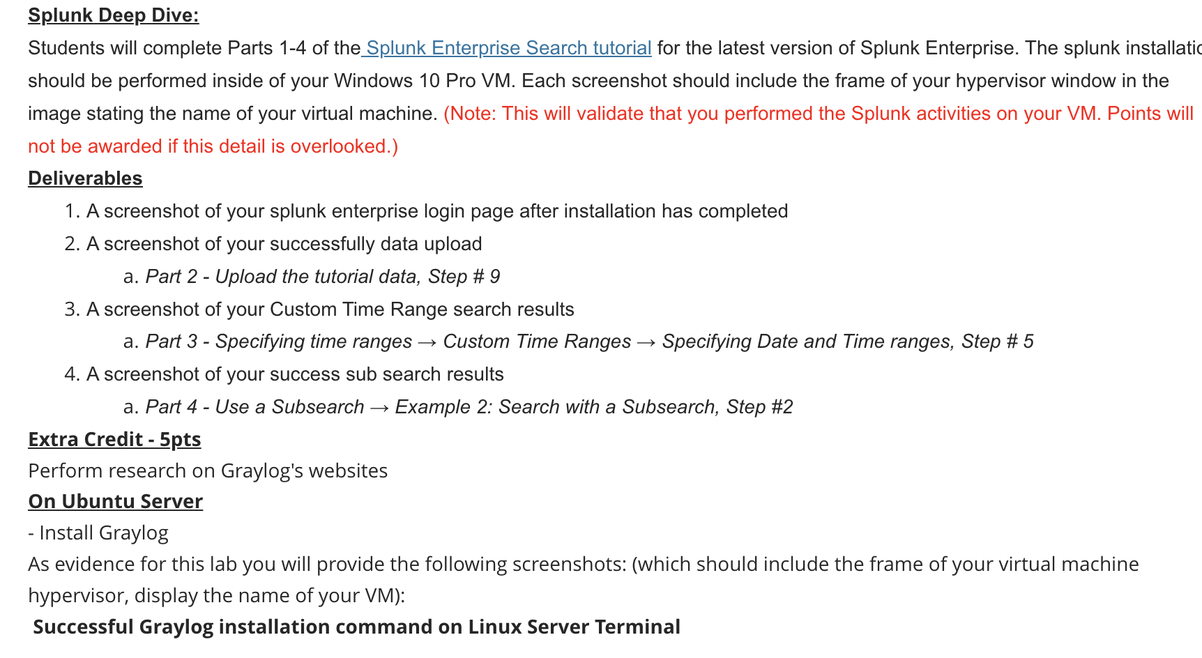 Spplunk Deep Dive: Students will complete Parts 1-4 | Chegg.com