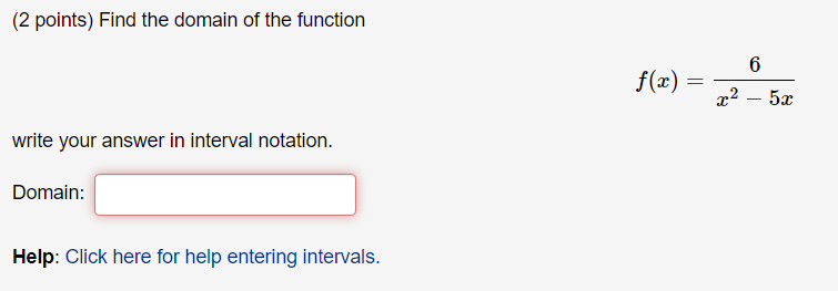 Solved (2 points) Find the domain of the function write your | Chegg.com