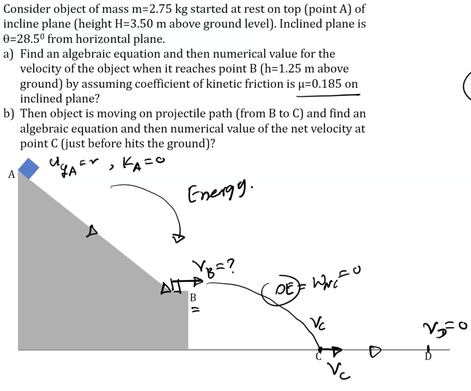 Solved Consider object of mass m=2.75 kg started at rest on | Chegg.com