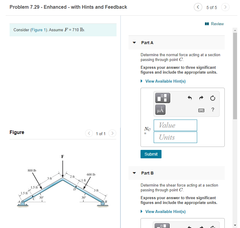 Solved Find all internal forces at point C. (Normal force, | Chegg.com