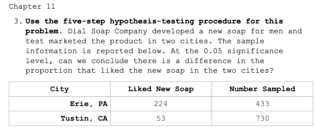Solved Chapter 11 3. Use the five-step hypothesis-testing | Chegg.com