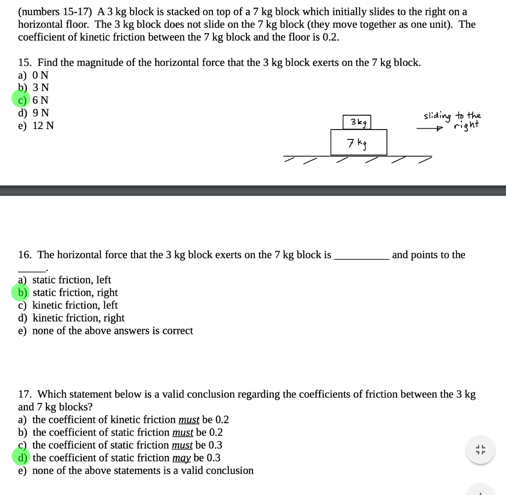 Solved (numbers 15-17) A 3 kg block is stacked on top of a 7 | Chegg.com