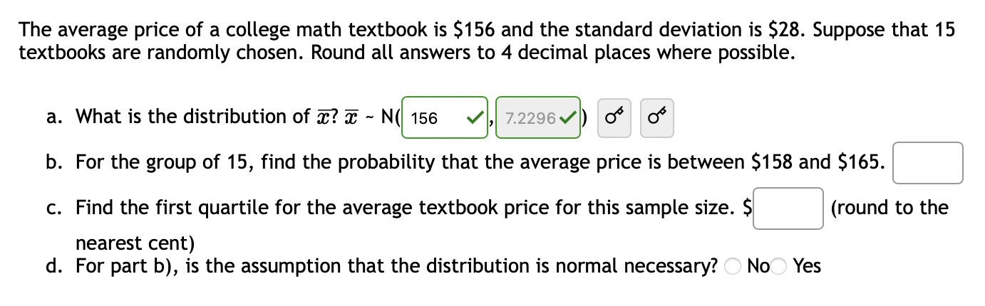 Solved The average price of a college math textbook is $156 | Chegg.com