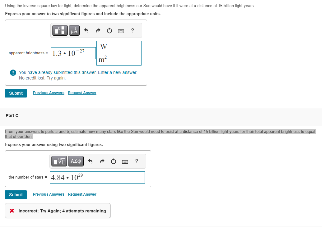 Solved Using the inverse square law for light, determine the | Chegg.com
