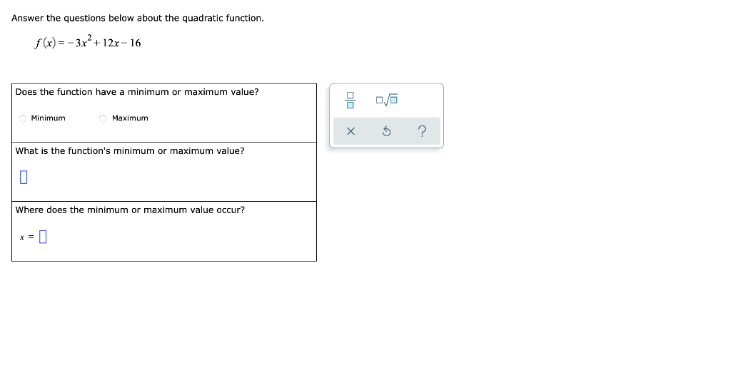 Solved Answer the questions below about the quadratic | Chegg.com