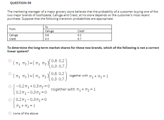 Solved QUESTION 60 The marketing manager of a major grocery | Chegg.com