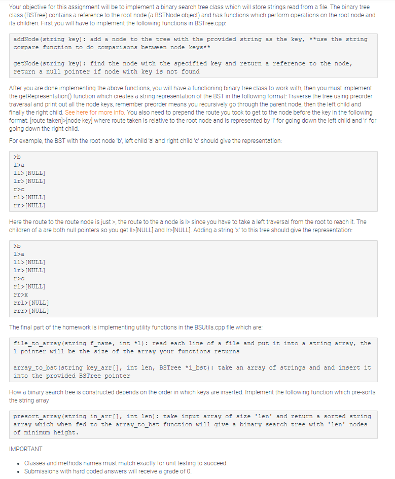 In c++ pls #include "BSTree.h" #include | Chegg.com