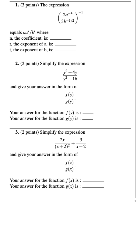 Solved 1. ( 3 points) The expression (3b−1/22a−4)−1 equals | Chegg.com