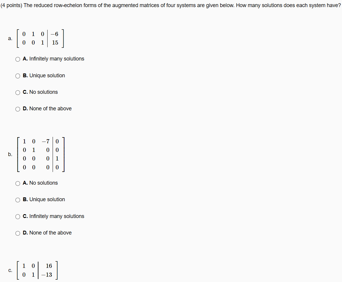 Solved (4 points) The reduced row-echelon forms of the | Chegg.com