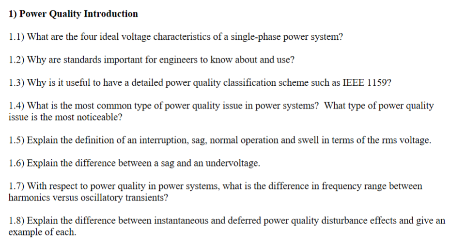 Solved 1) Power Quality Introduction 1.1) What are the four | Chegg.com
