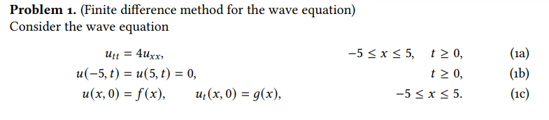 Solved Problem 1. (Finite difference method for the wave | Chegg.com