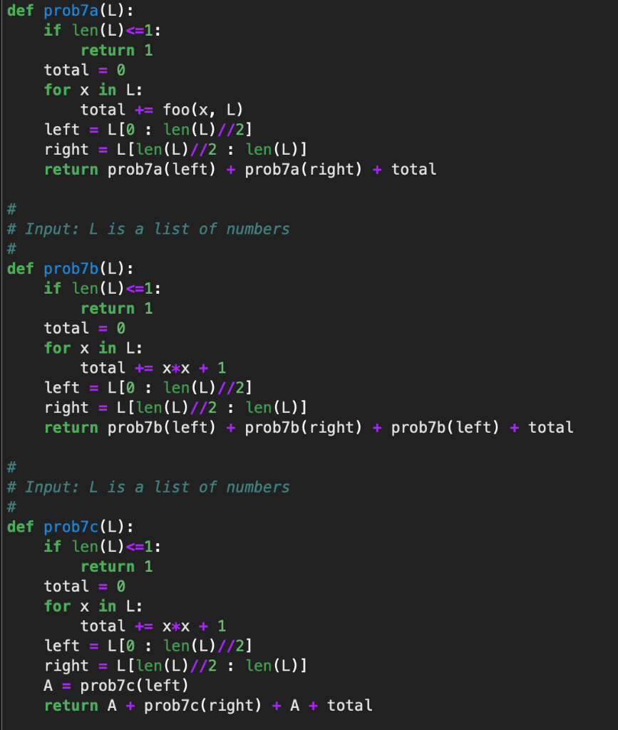 Solved Problem 7 Compare the running time complexities of | Chegg.com