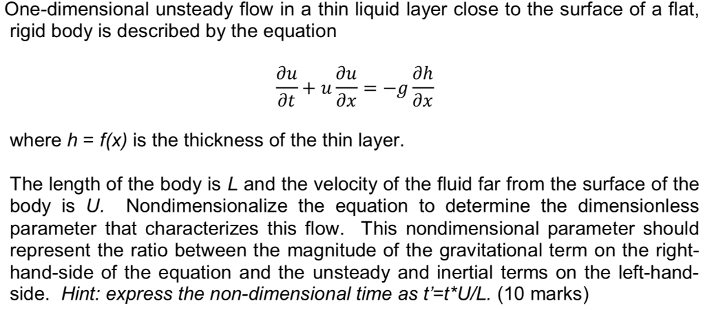 Solved One-dimensional unsteady flow in a thin liquid layer | Chegg.com