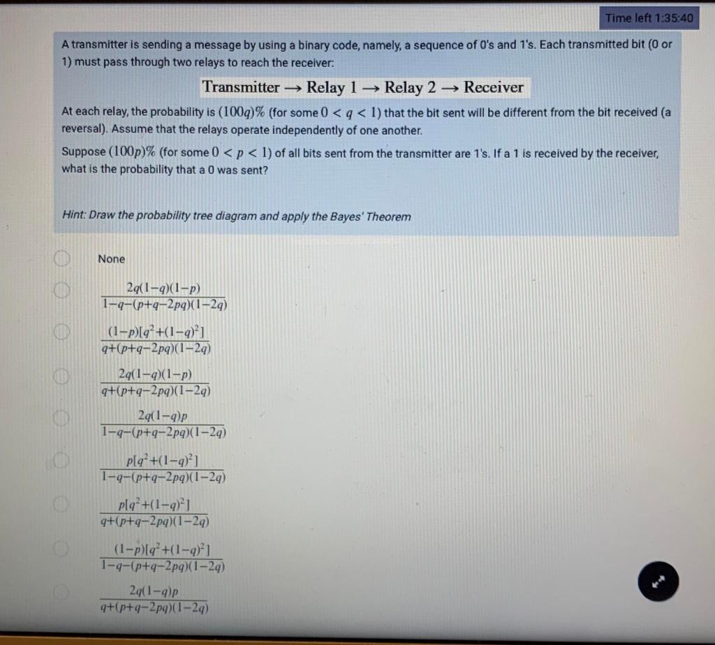 Solved A transmitter is sending a message by using a binary | Chegg.com