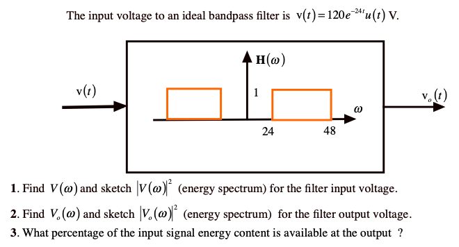 Solved The input voltage to an ideal bandpass filter is | Chegg.com