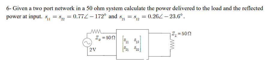 Solved 6- Given a two port network in a 50 ohm system | Chegg.com